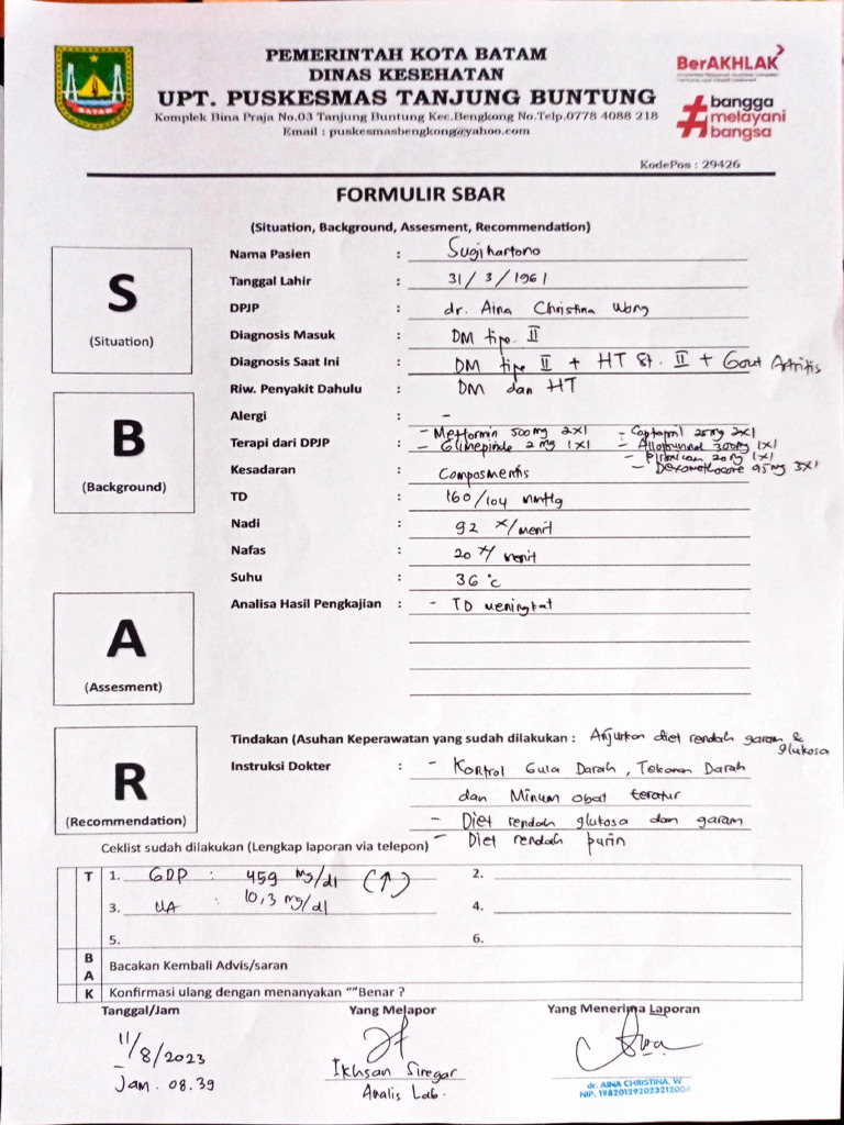 SBAR - Nilai Kritis Lab 1 | PDF