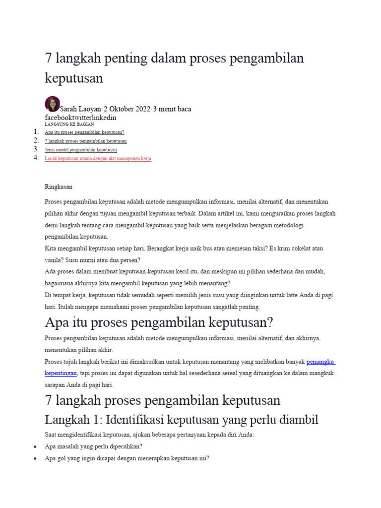 7 Langkah Penting Dalam Proses Pengambilan Keputusan | PDF