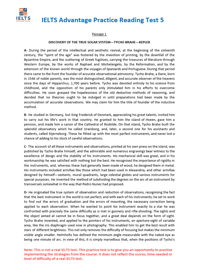 Reading Test 5 | PDF | Tycho Brahe | Alps