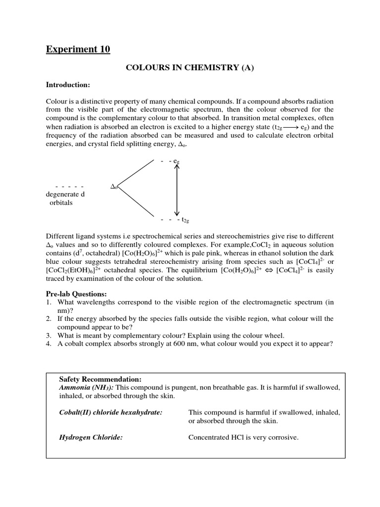 Experiment 7 - Colours in Chemistry A | PDF | Redox | Chemistry