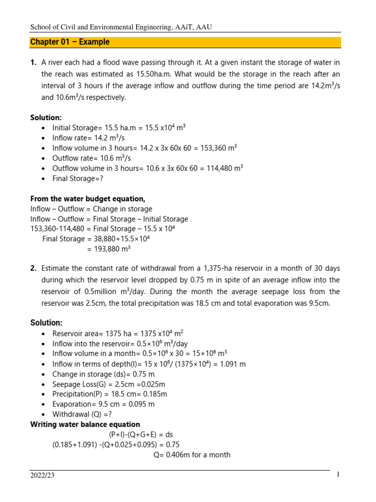 Tutorial and Assignments | PDF | Discharge (Hydrology) | Drainage Basin