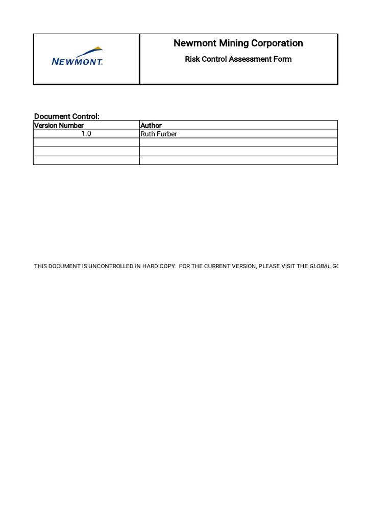 Newmont Mining Corporation: Risk Control Assessment Form | PDF
