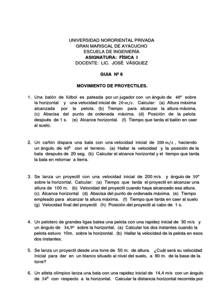 Guia 6 - Movimiento de Proyectiles | PDF | Velocidad | Proyectiles