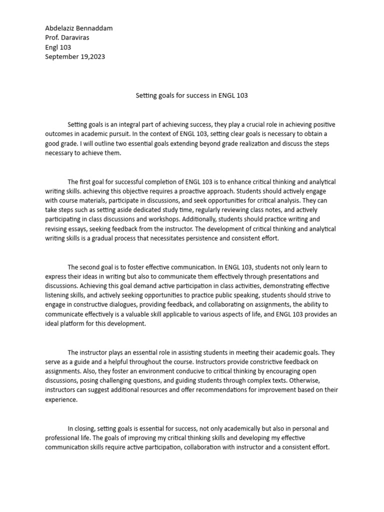 Setting Goals | PDF | Critical Thinking | Goal