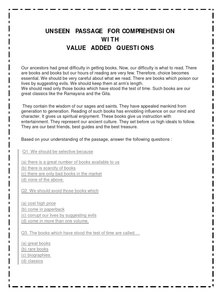 Unseen Passage For Comprehension | PDF