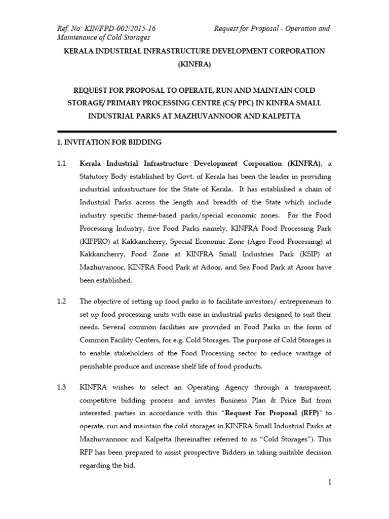 Cold Storage RFP Docs | PDF | Employment | Request For Proposal