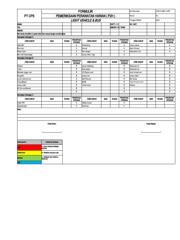 Cps-F-Hse-10-R0 Form p2h LV & Bus | PDF