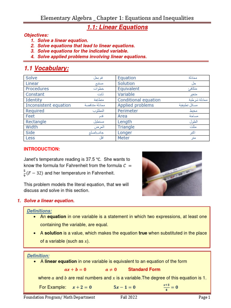 1.1 Linear Equations - Fall 22022 | PDF | Equations | System Of Linear ...