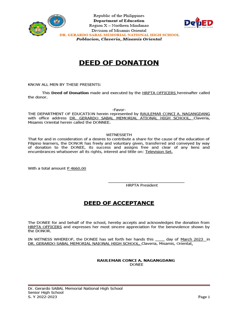 DEED OF DONATION Versatile | PDF | Environmental Law | Real Property Law