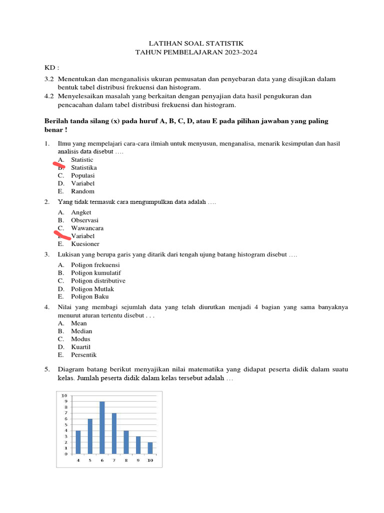 Latihan Soal Statistika Kelas 12 | PDF
