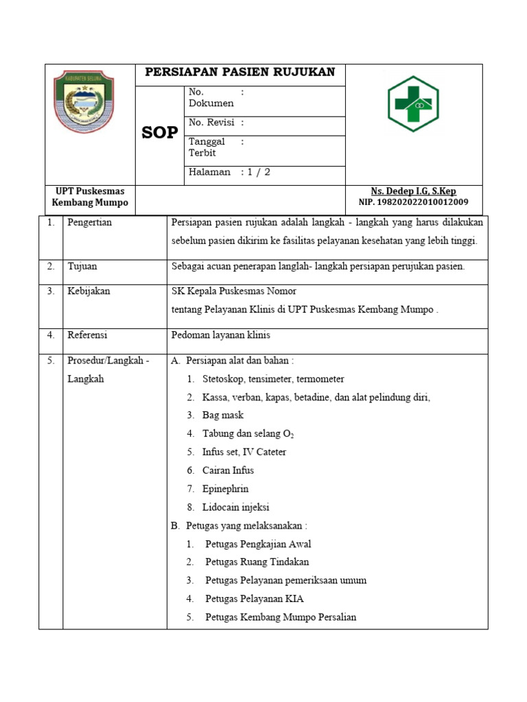 Sop Persiapan Pasien Rujukan | PDF | Sains & Matematika