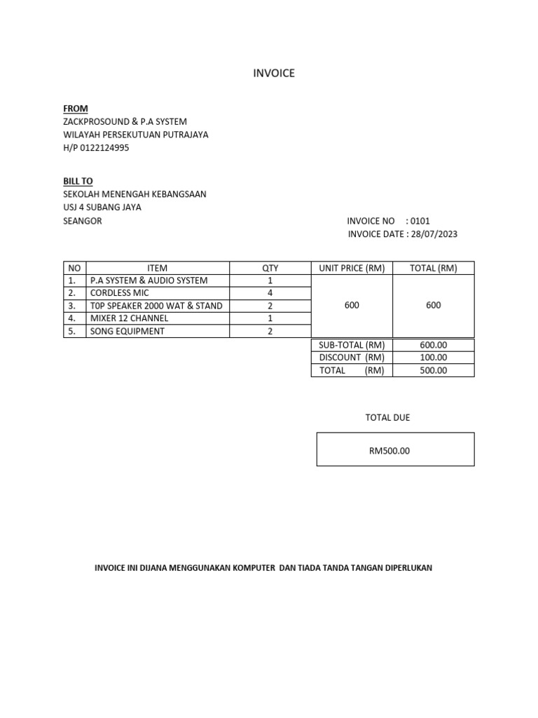 Invoice P.A System | PDF | Acoustics | Audio Electronics