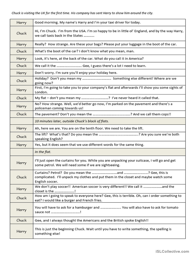 An American in London - A Dialog To Illustrate The Differences Between ...