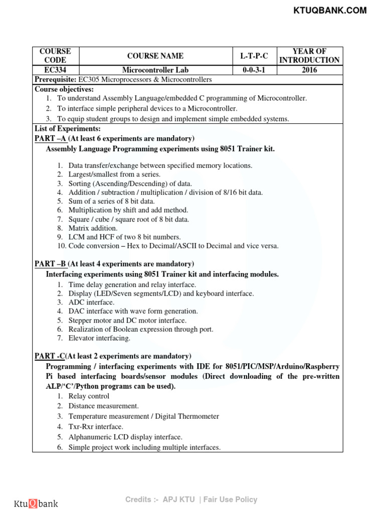 EC334 Microcontrollers Lab | PDF EC334 Microcontrollers Lab | PDF