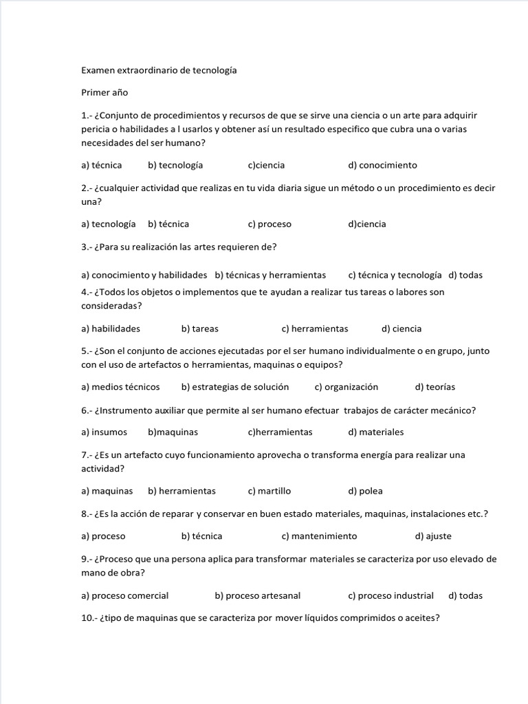 Vdocuments - MX - Examen Extraordinario de Tecnologia Primer Ano | PDF | Informática