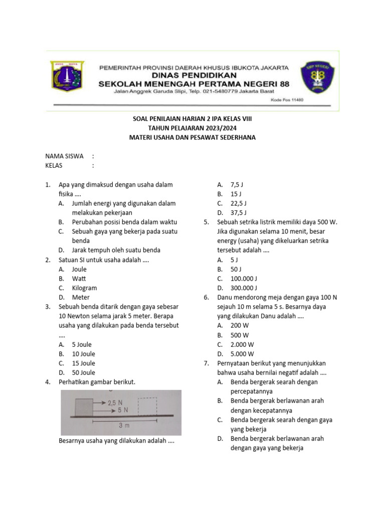 Soal Penilaian Harian 2 Ipa Kelas Viii | PDF