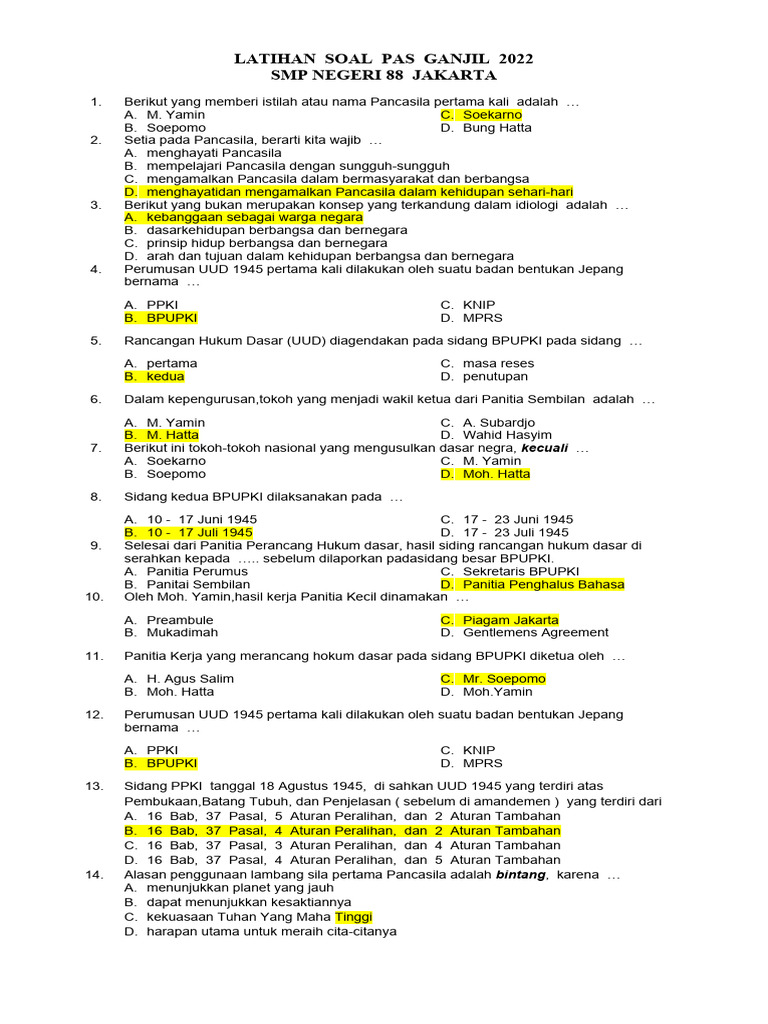 Kisi-Kisi Soal Pts Ganjil 2023 | PDF