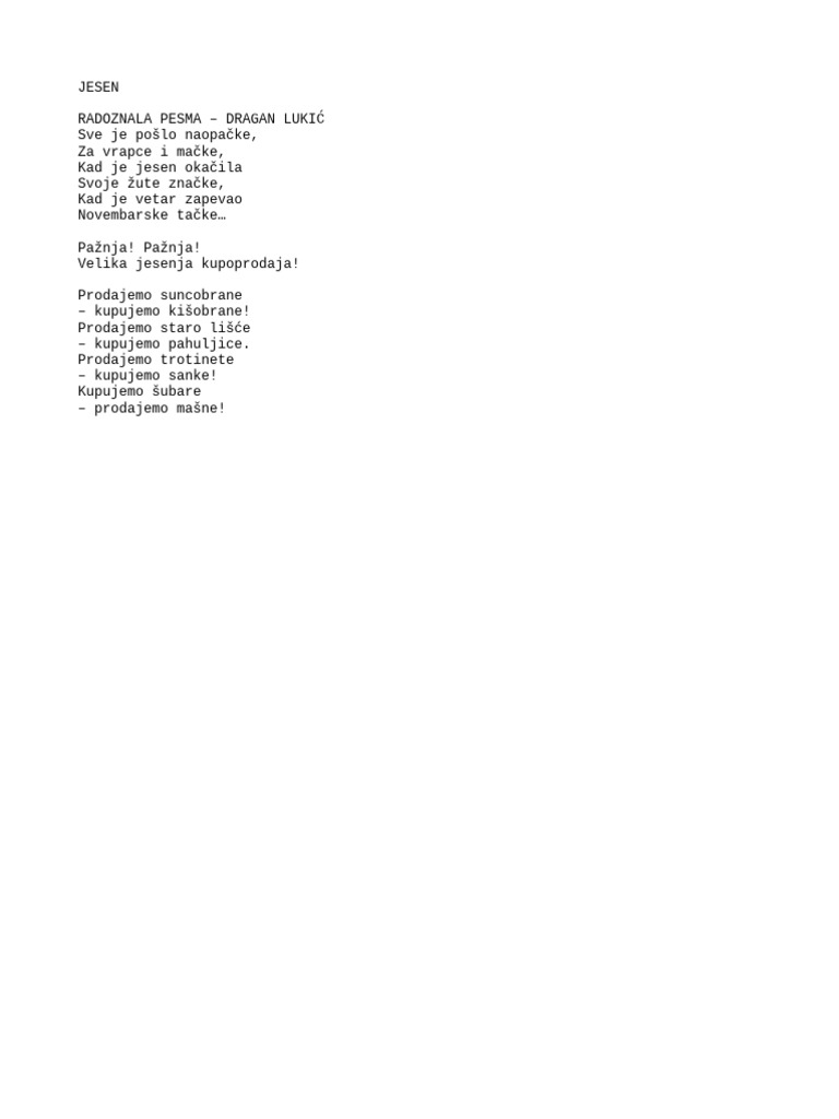Jesen Pjesma | PDF