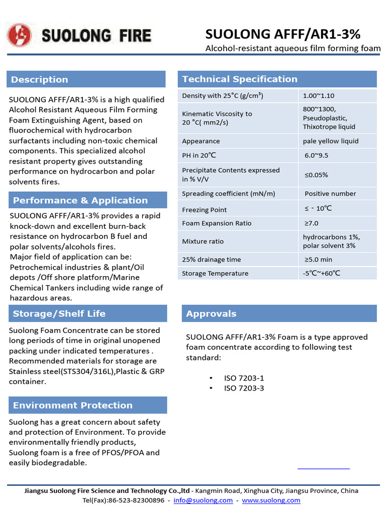 SUOLONG AR-AFFF1x3 ISO Approval Foam | PDF | Chemical Substances ...