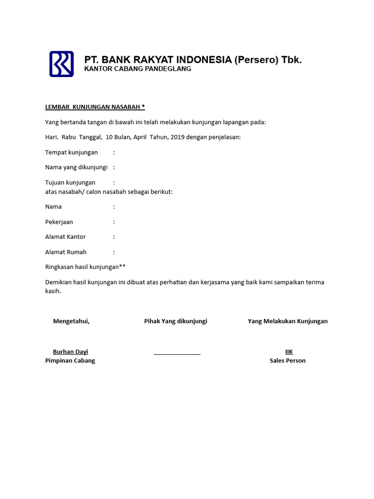 Lembar Kunjungan Nasabah | PDF