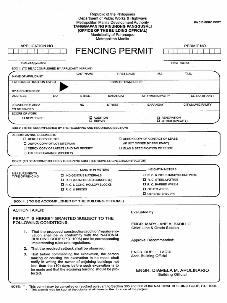 Fencing Permit Form | PDF