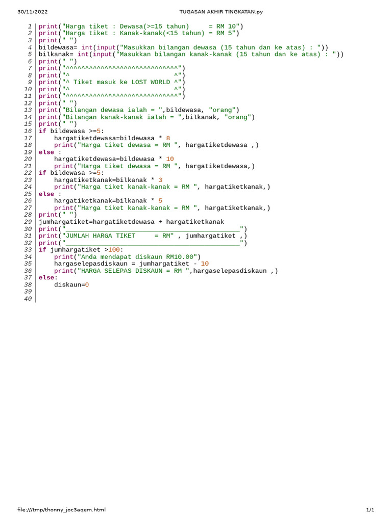 Tugasan Akhir Tingkatan - Py | PDF