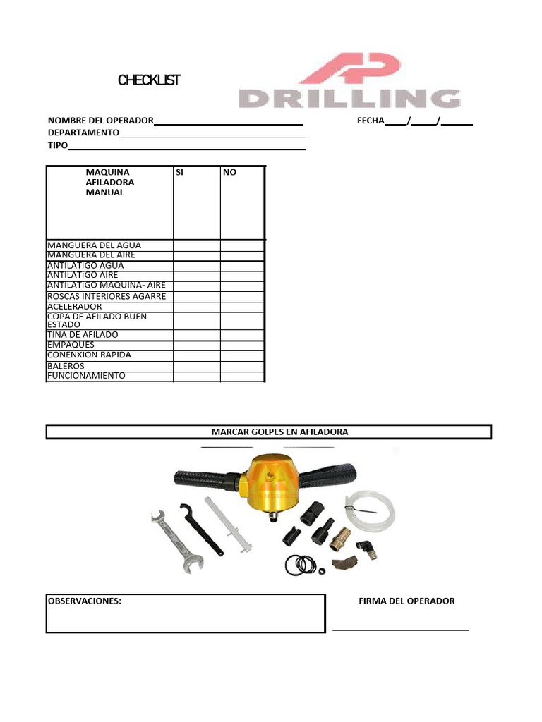 Check List Afiladora Pdf Tecnologías Automotrices Transporte Privado