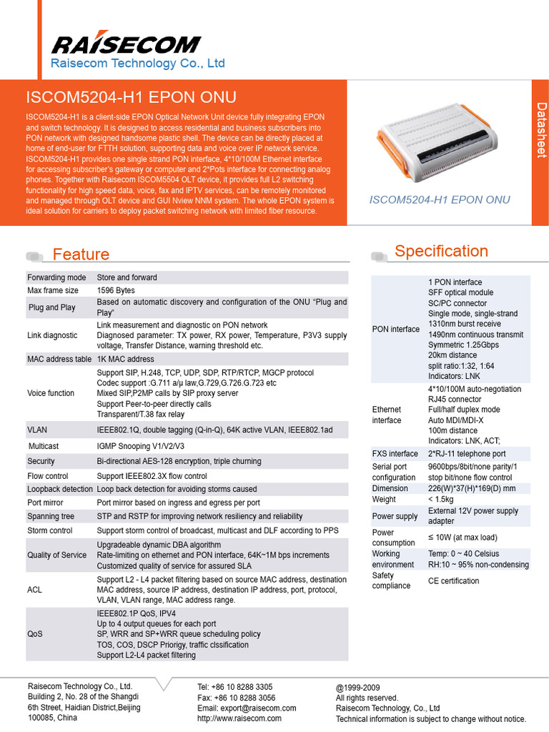 ISCOM5204-H1 Datasheet | PDF | Computer Network | Fiber To The X