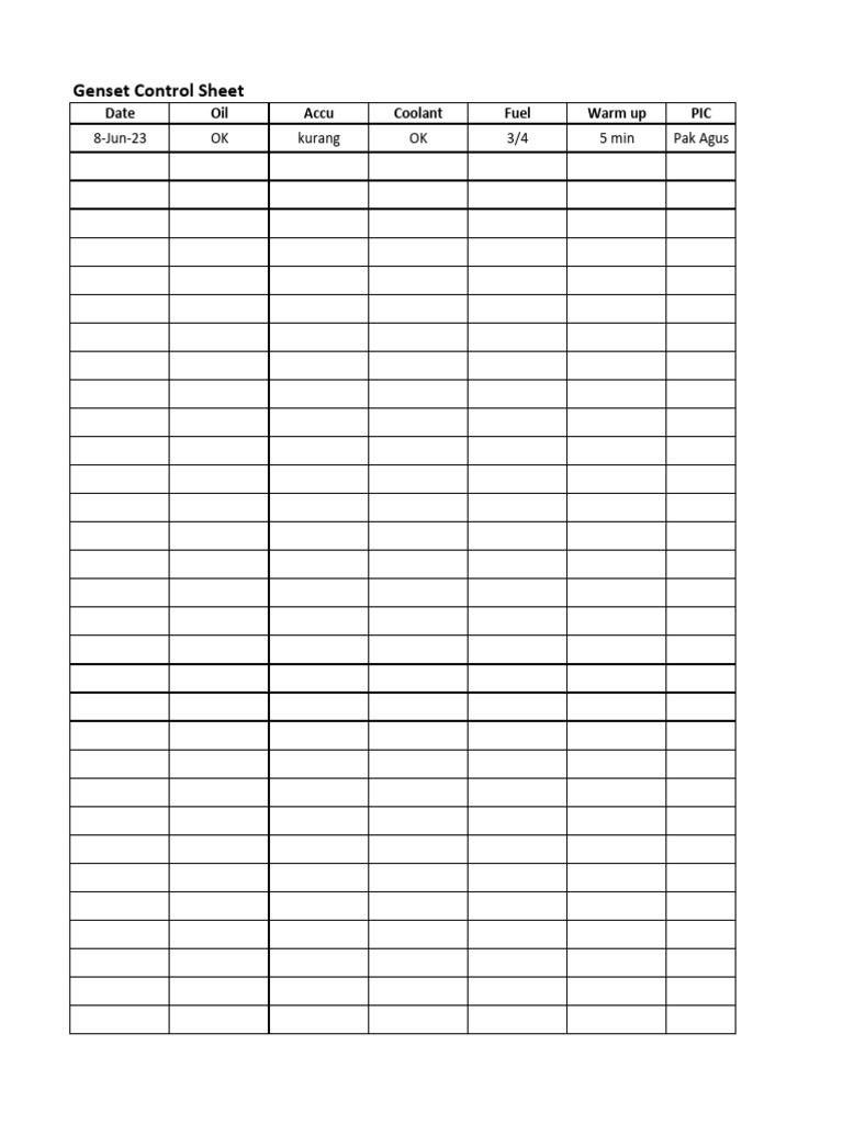 Genset Control Sheet | PDF