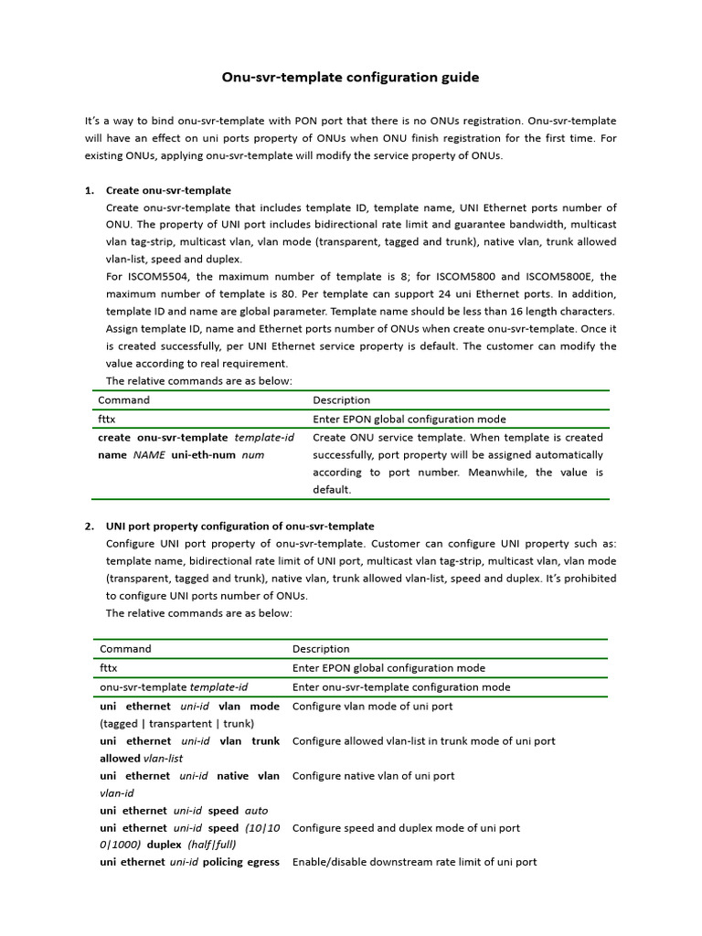 ONU Service Template Configuration Guide | PDF | Computing | Internet ...