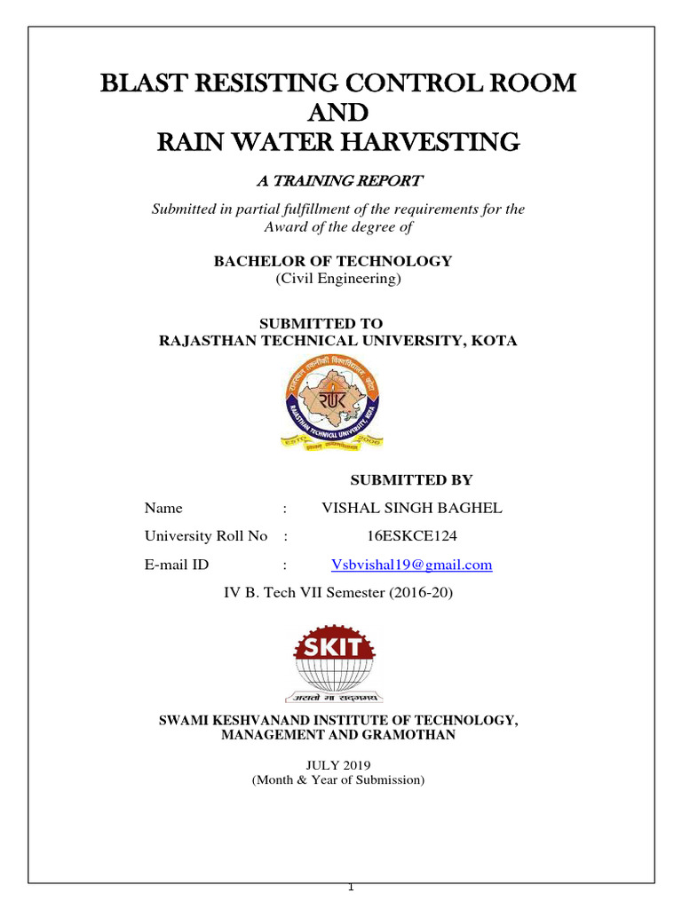 Blast Resistant Control Room & Rainwater Harvesting Report | PDF ...