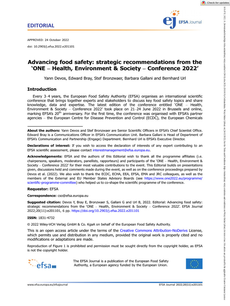 EFSA Journal - 2022 - Devos - Advancing Food Safety Strategic ...