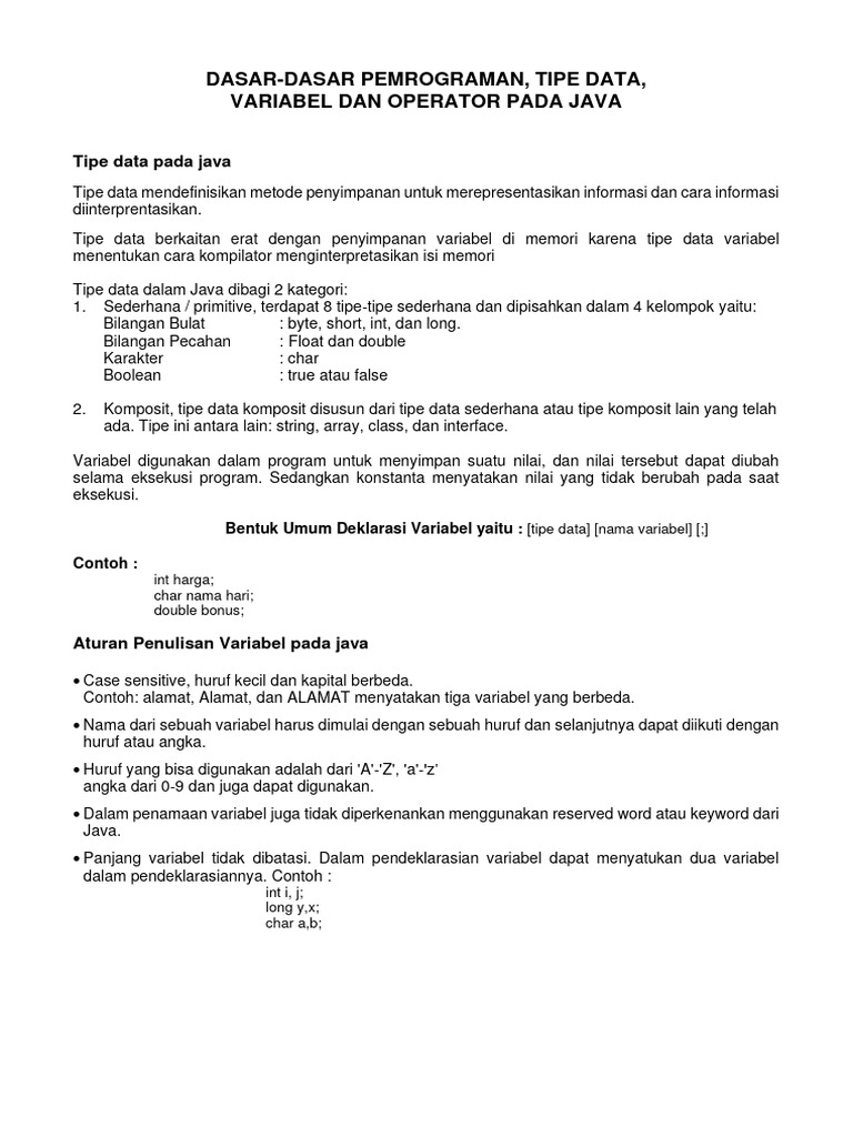 Tipe Data Dan Operator | PDF