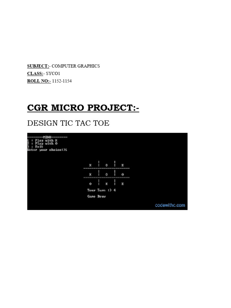 CGR Micro Project:-: Design Tic Tac Toe | PDF