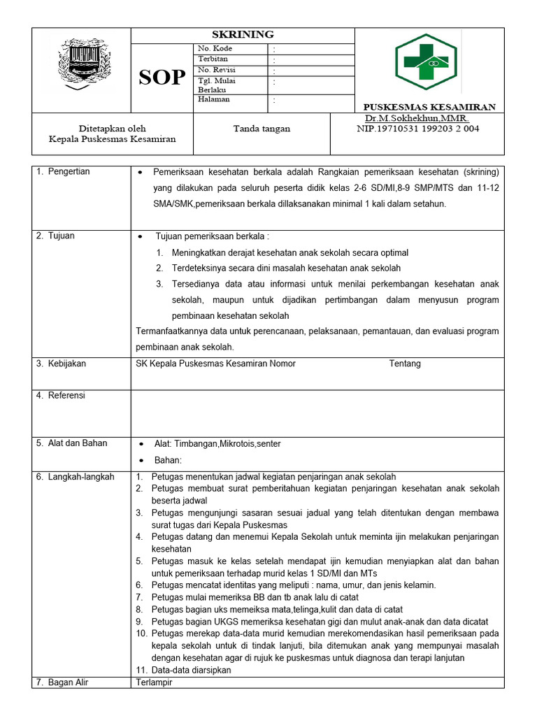 SOP Pemeriksaan Berkala 2023 | PDF | Sains & Matematika