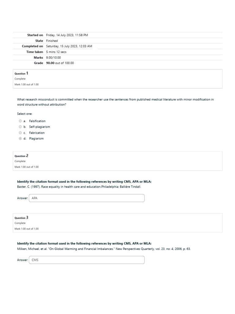RSCH2111 Q2 Performance Task 1_ Attempt Review | PDF | Plagiarism | Science