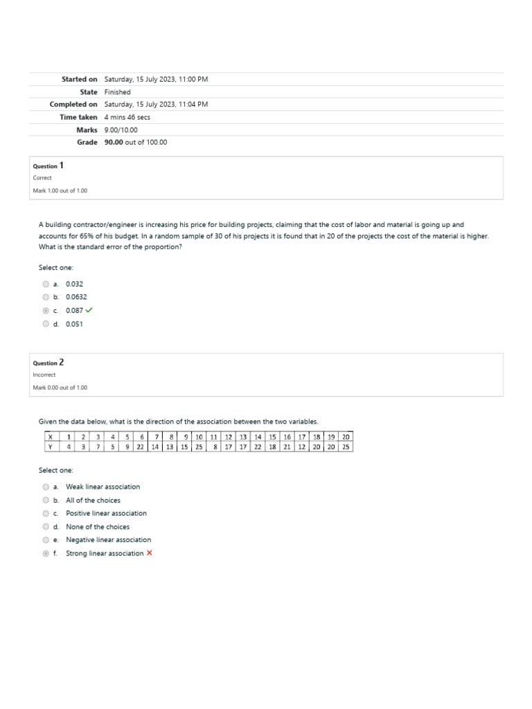 STAT2112 Q2 Performance Task 2 - Attempt Review | PDF | Statistical ...