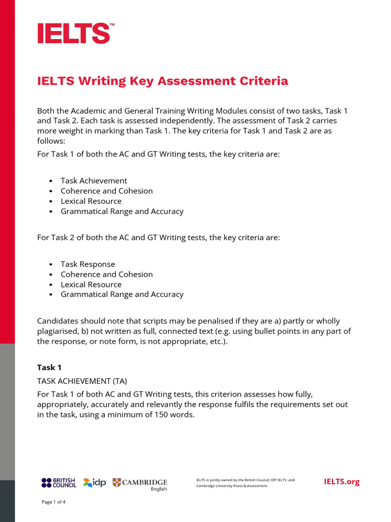 IELTS Writing Assessment Criteria | PDF | International English ...