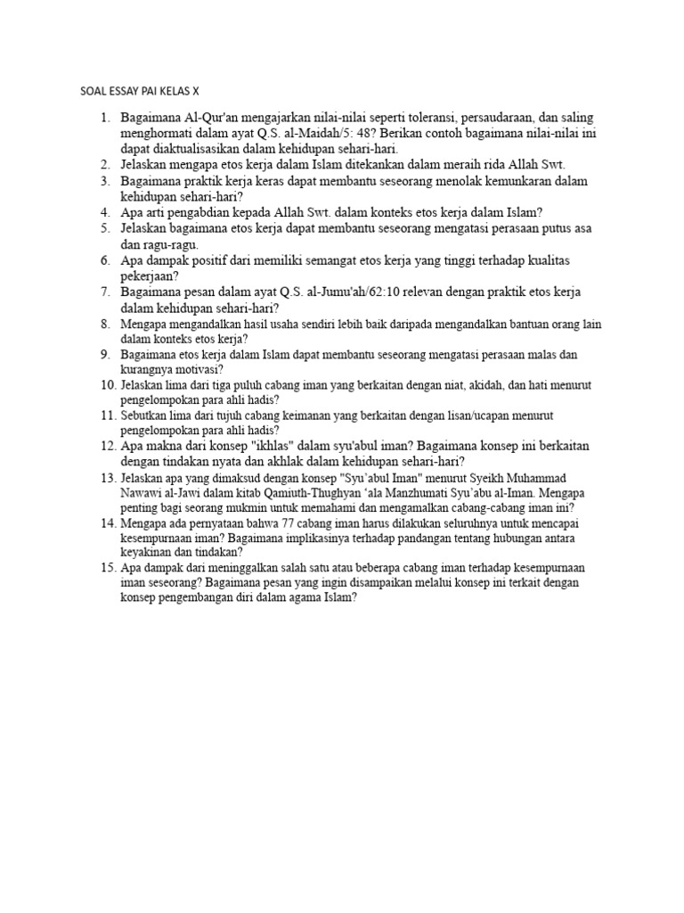 SOAL ESSAY PAI KELAS X DESSY NOVITASARI (1) | PDF