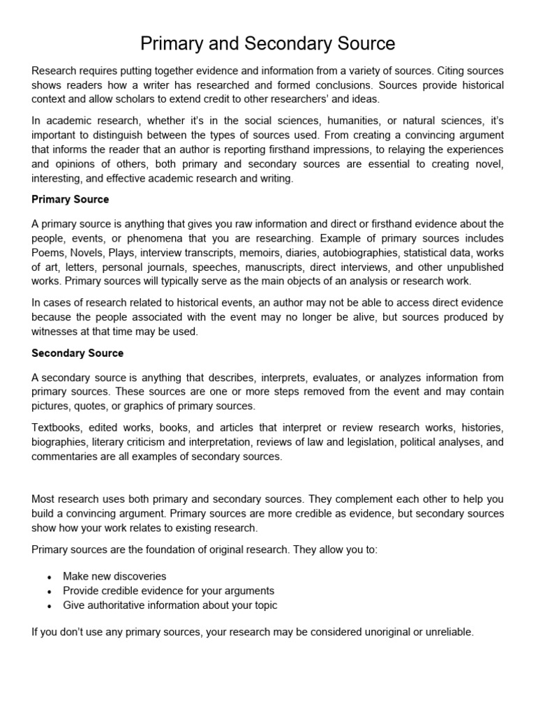 Primary and Secondary Source | PDF | Primary Sources | Citation