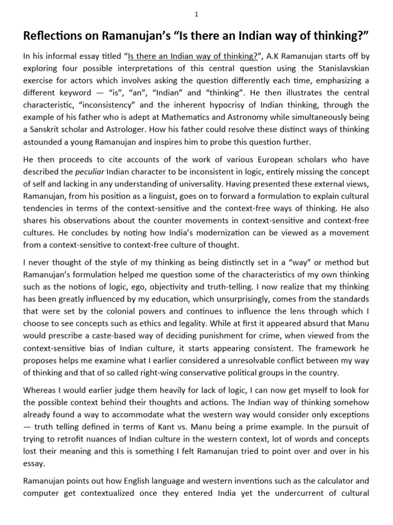 Reflections On Ramanujan | PDF | Thought | Truth