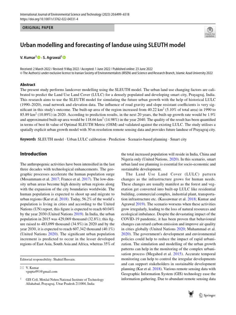 Urban Modelling And Forecasting Of Landuse Using Sleuth Model Pdf