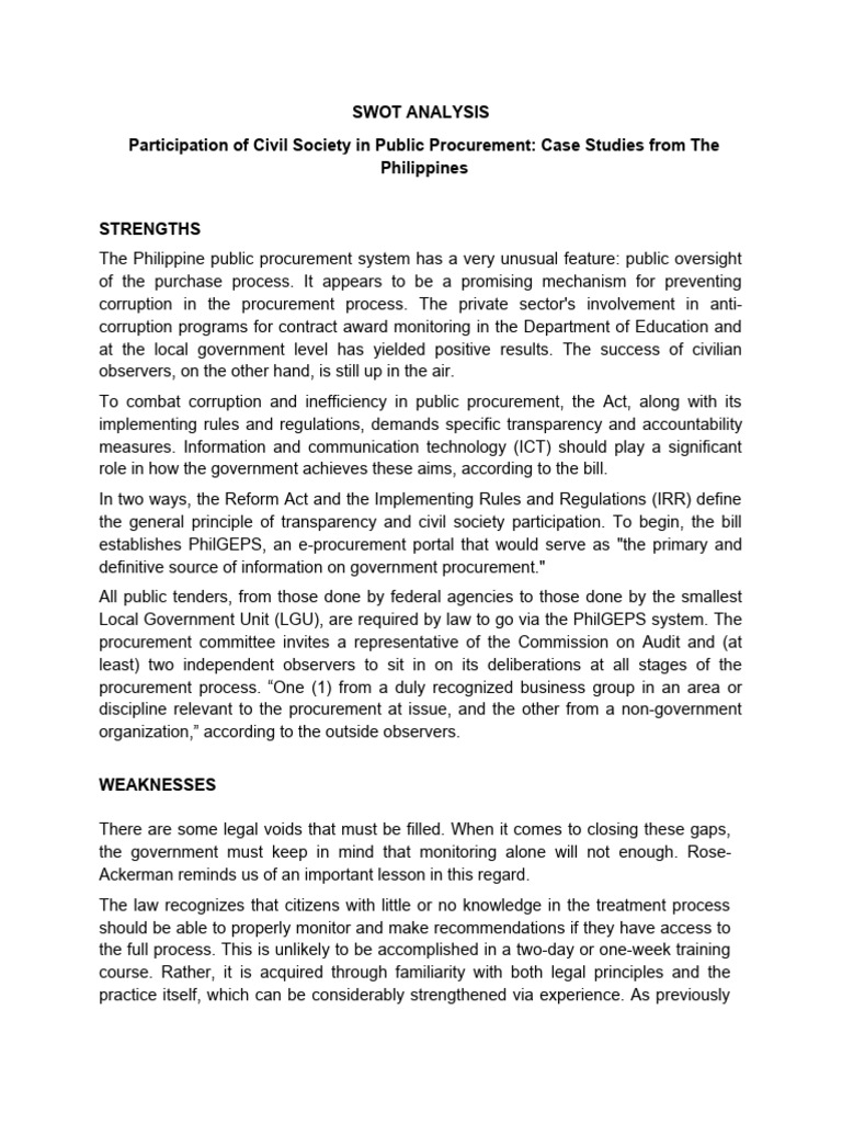 SWOT ANALYSIS-Participation of Civil Society in Public... | PDF ...