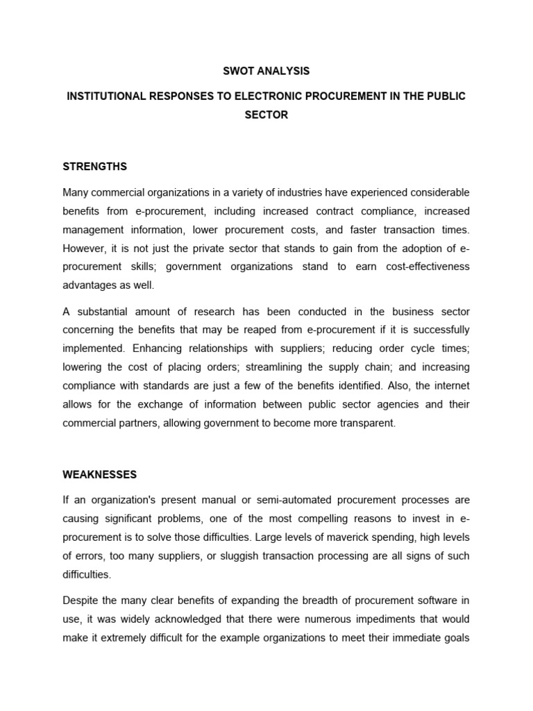 Swot Analysis 3 Francis P Institutional Responses To Electronic Procurement In The Public 