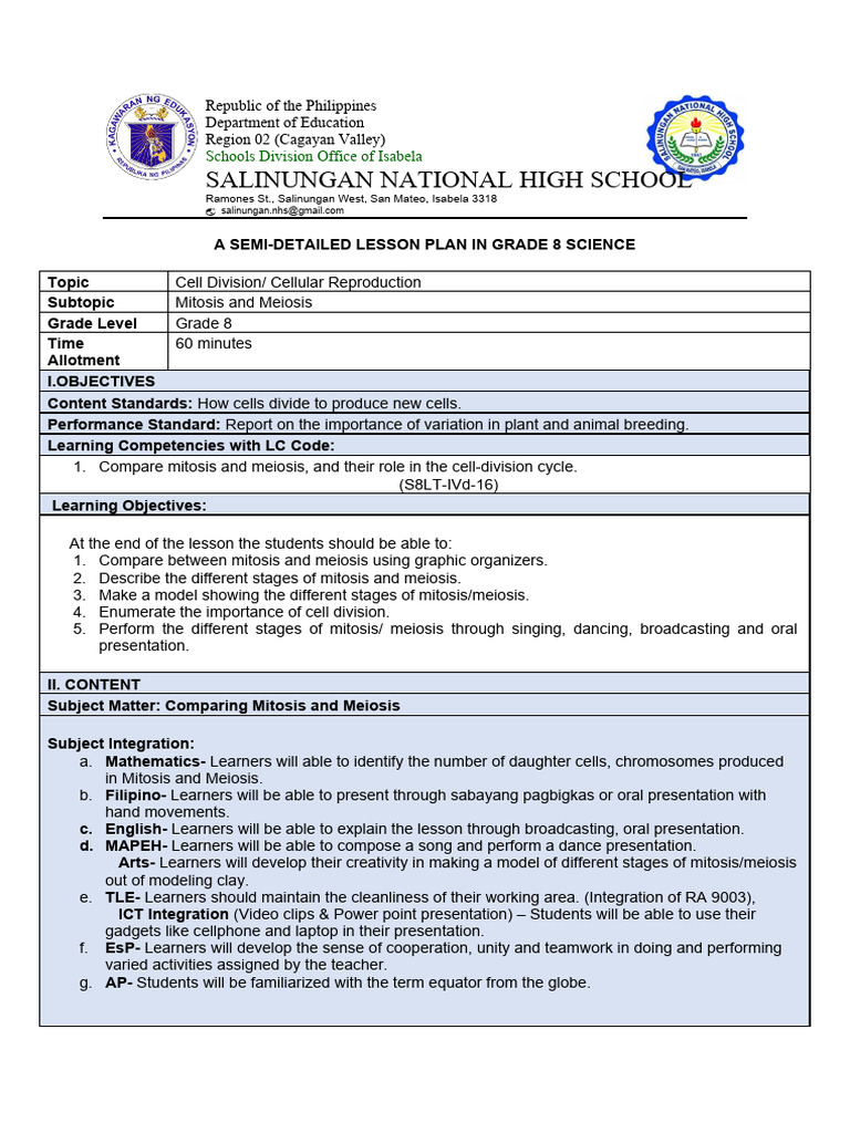 Lesson Plan - Cell Division | PDF | Meiosis | Mitosis