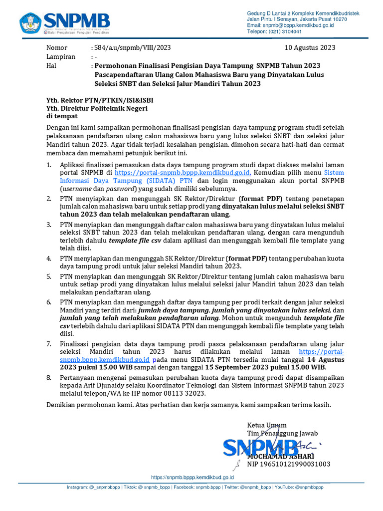 584 - Permohonan Finalisasi DT SNPMB 2023 | PDF