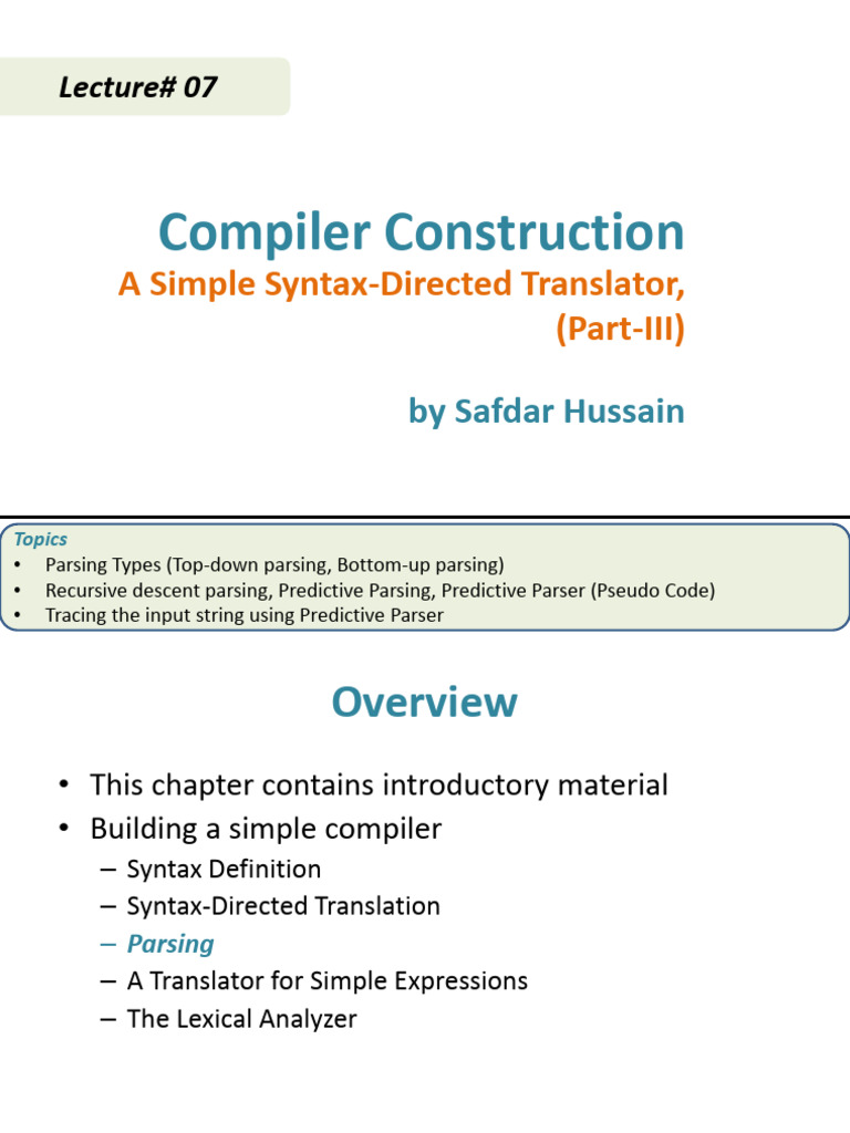 Lecture7 Chap2 Syntax Directed Translator Part Iii Pdf Parsing Software Development 
