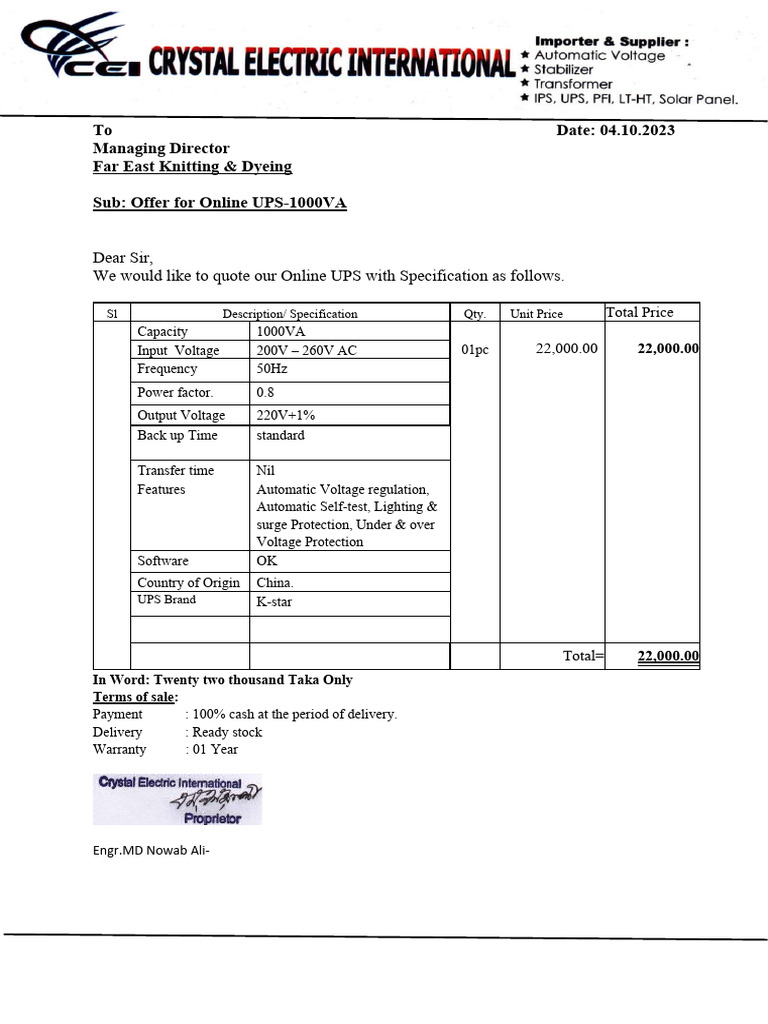 Offer for 1000VA Online UPS | PDF