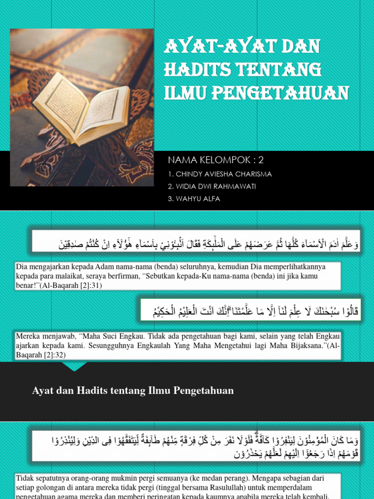 Ayat-Ayat Dan Hadits Tentang Ilmu Pengetahuan PPT Kel.2 | PDF