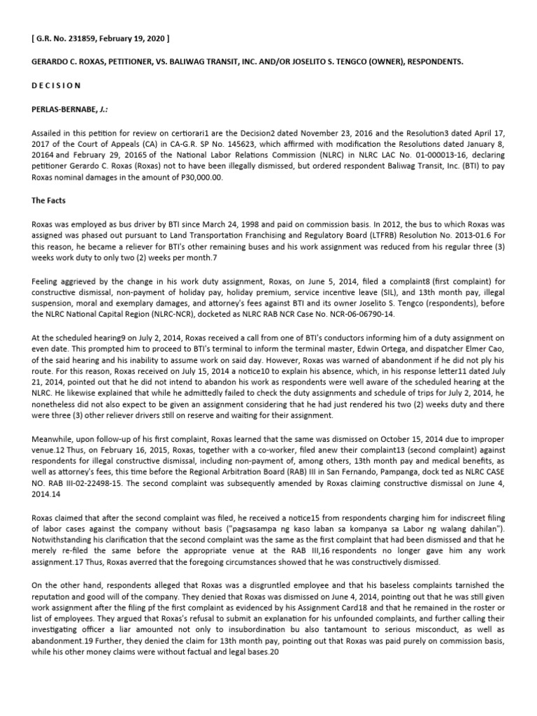 #10 Roxas Vs Baliwah Transit | PDF